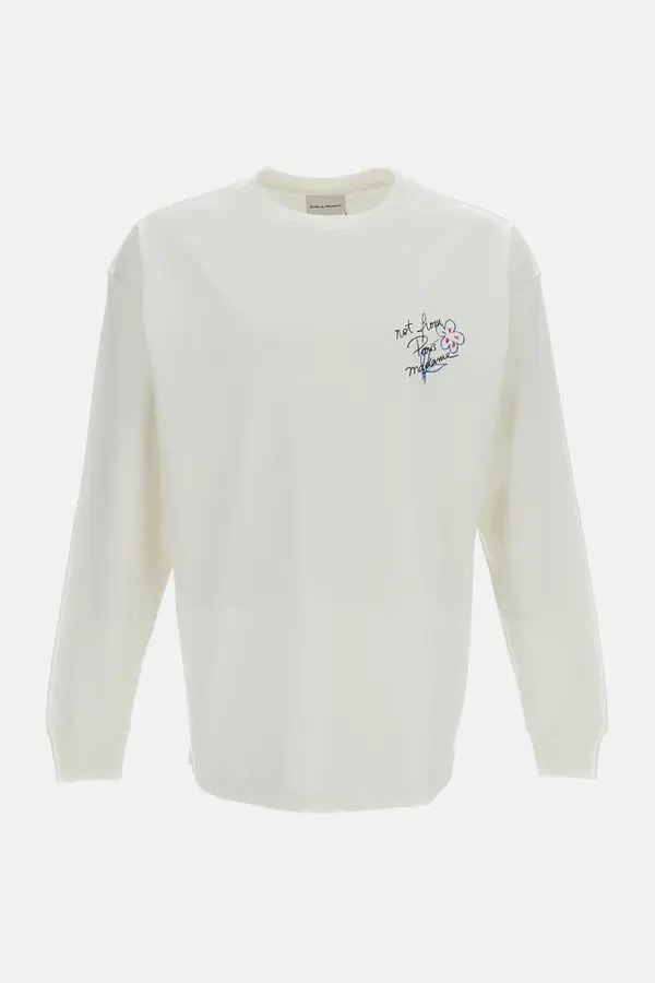 Drole De Monsieur Esquisse Slogan T-shirt Maniche Lunghe - Bianco