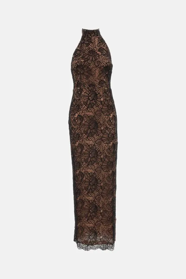 ROTATE BY BIRGER CHRISTENSEN High-neck Lace Maxi Dress - Black