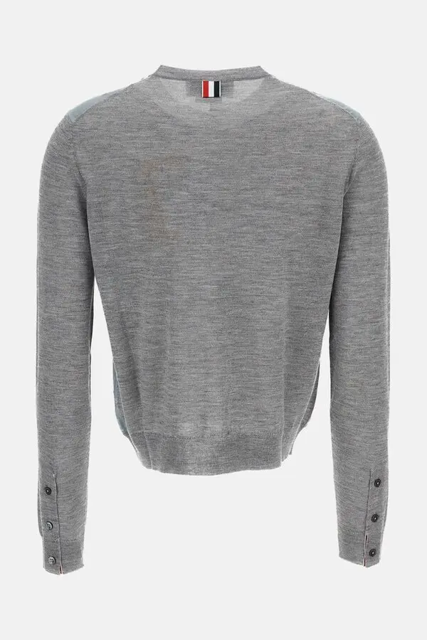 Thom Browne Cashmere And Silk Knit Cardigan With Nantucket Print - Grey