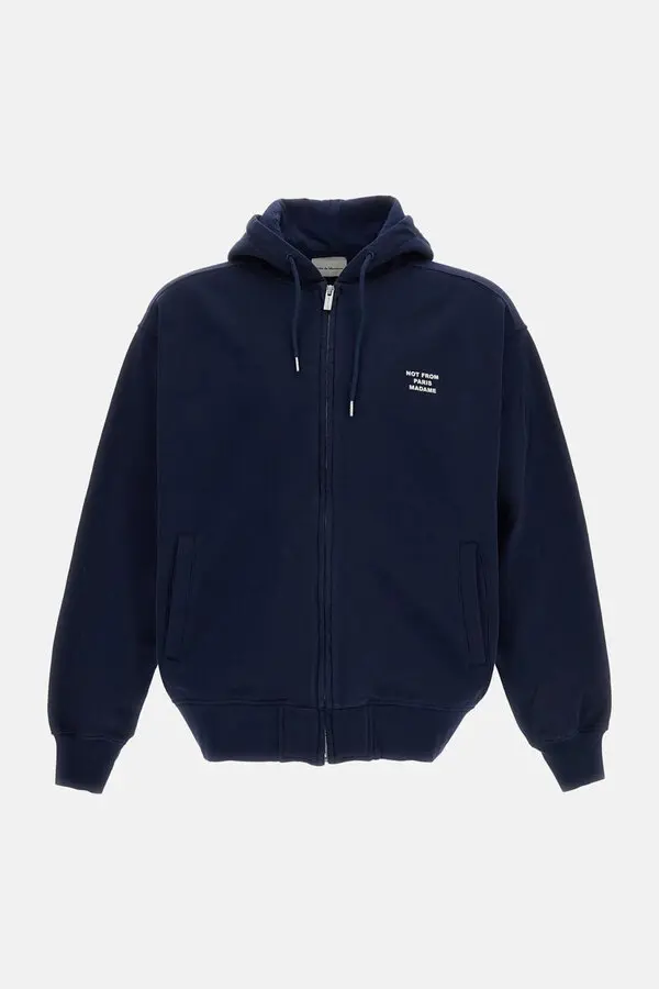 Drole De Monsieur Slogan Zip Hoodie - Blue