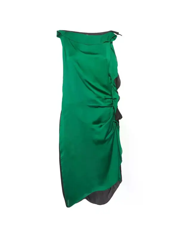 LANVIN Ruffled Sleeveless Asymmetric Hem Midi Dress