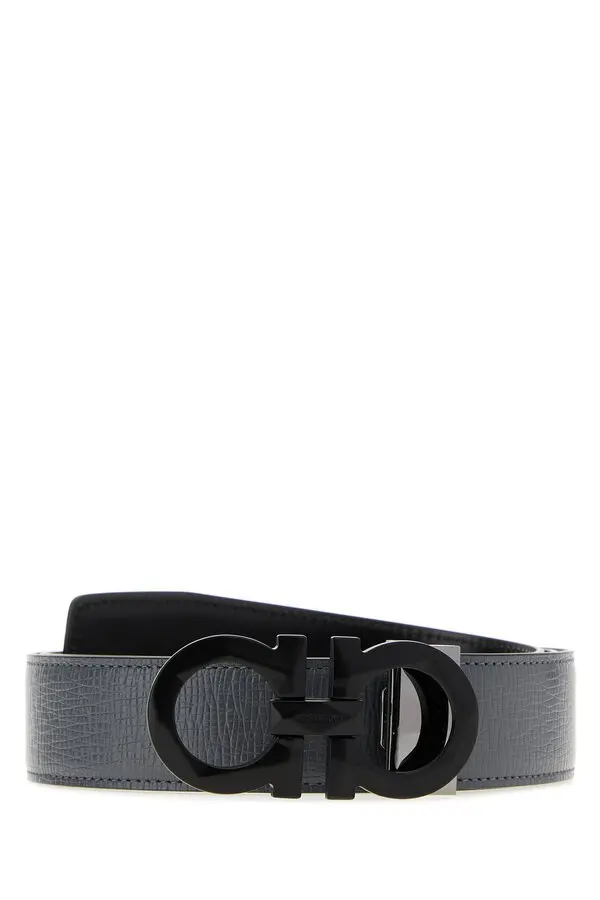 FERRAGAMO Dark Leather Reversible Belt - Grey