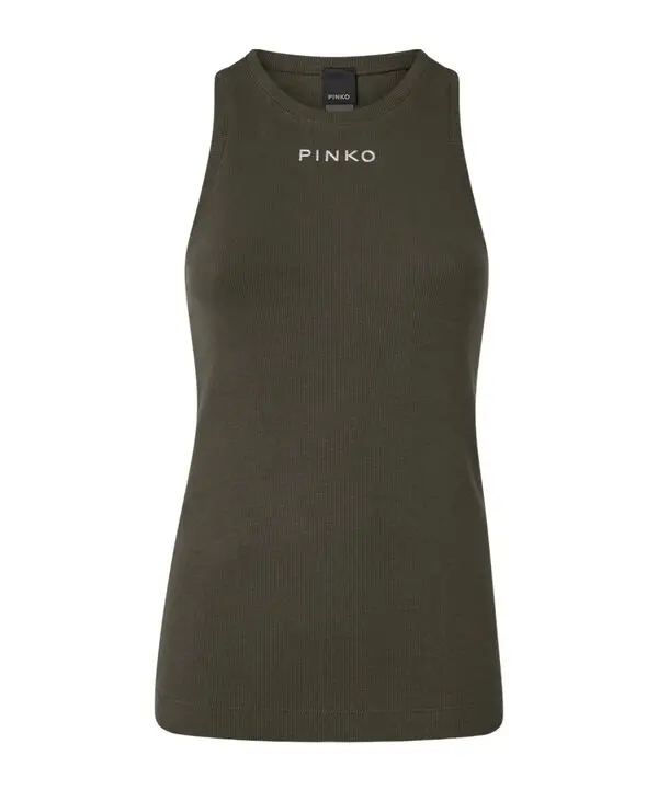 Pinko Ribbed Logo Racer Neck Top