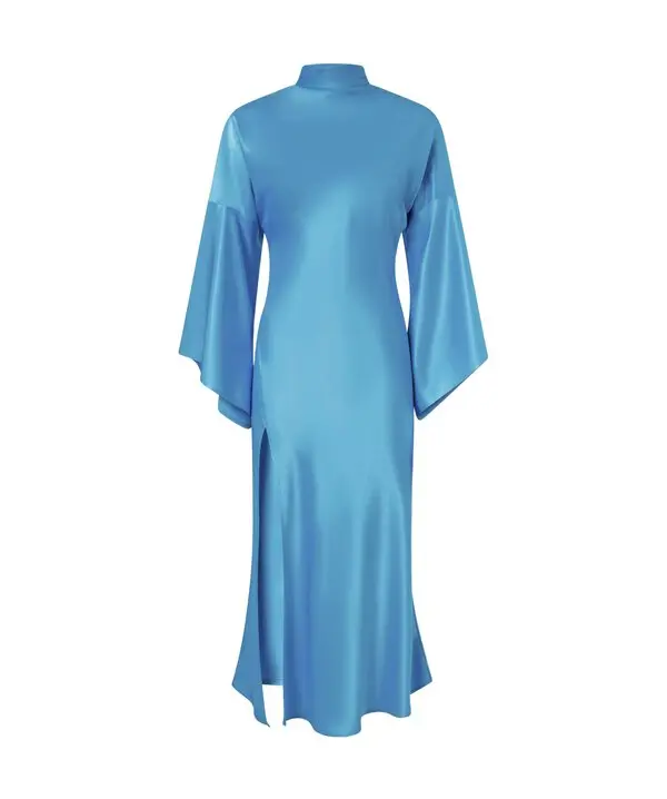 Pinko Long Sleeve Flared Dress With Slit - Blue