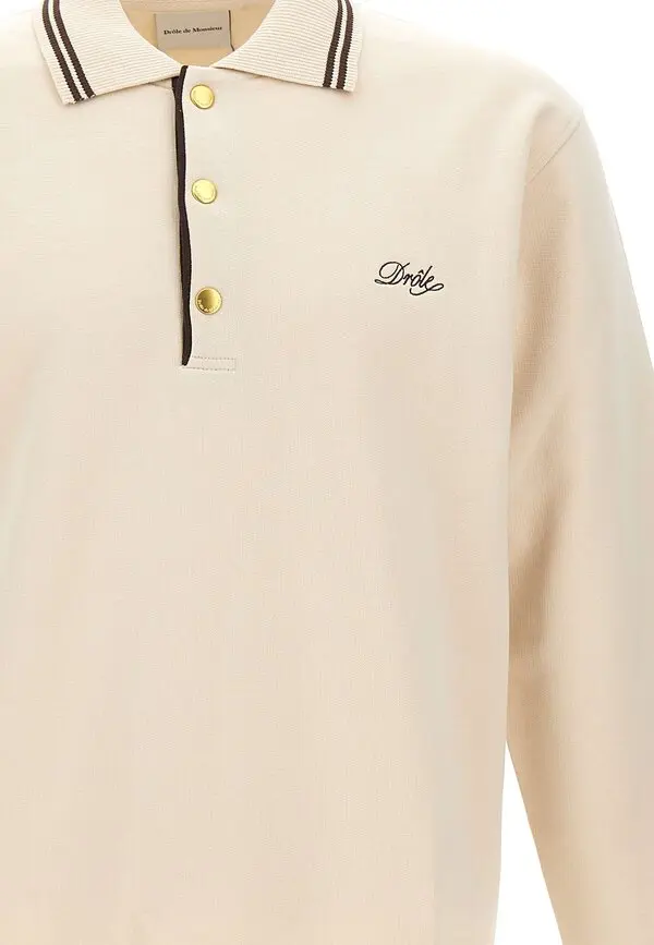 Drole De Monsieur Drôle De Logo Embroidered Polo Shirt - Sand