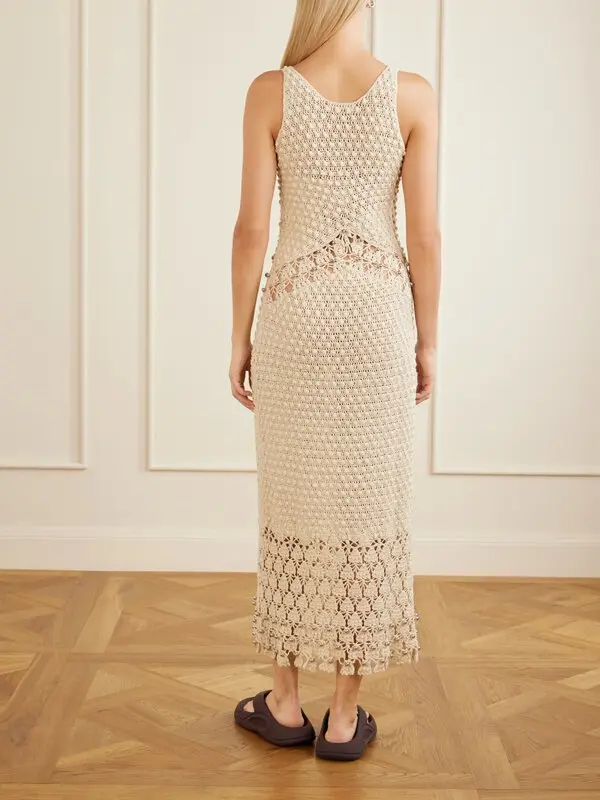 Rabanne Crochet Pearl Embellished V-neck Midi Dress