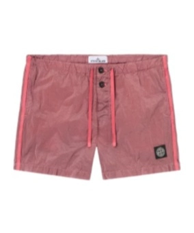 Stone Island Slim-fit Swim Shorts With Contrast Stitching And Logo Patch - Pelargonium