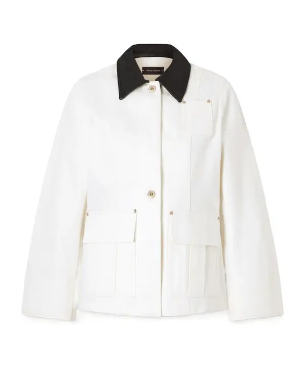 WALES BONNER Leather-trimmed Organic Denim Jacket