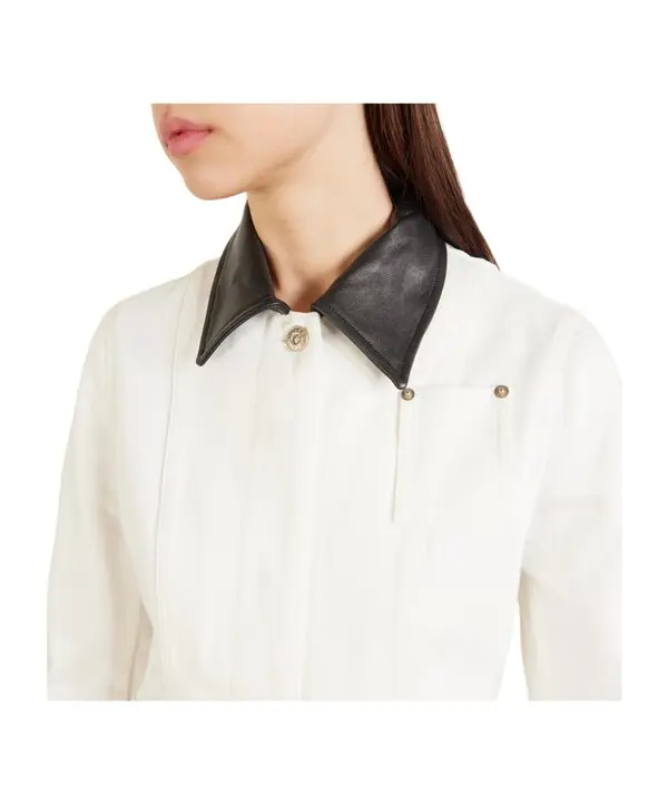 WALES BONNER Leather-trimmed Organic Denim Jacket