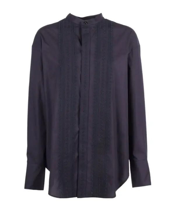 FORTE_FORTE Long Sleeve Embroidered Shirt - Black