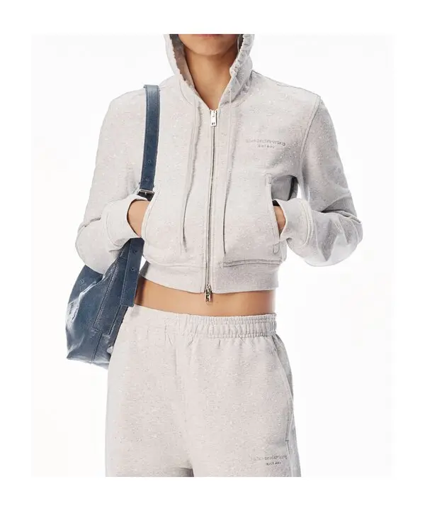 Alexander Wang Embellished Zip-up Cropped Hoodie