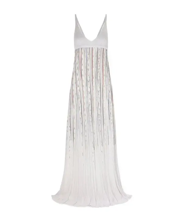 Missoni Pleated Striped Metallic Ribbed-knit Maxi Dress - White