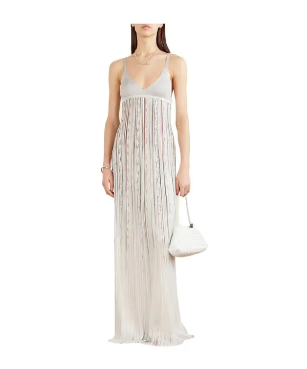 Missoni Pleated Striped Metallic Ribbed-knit Maxi Dress