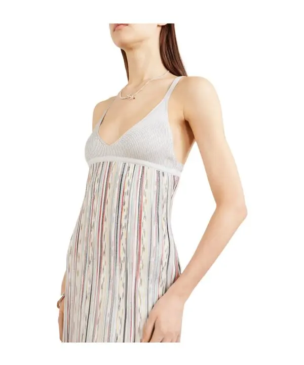 Missoni Pleated Striped Metallic Ribbed-knit Maxi Dress