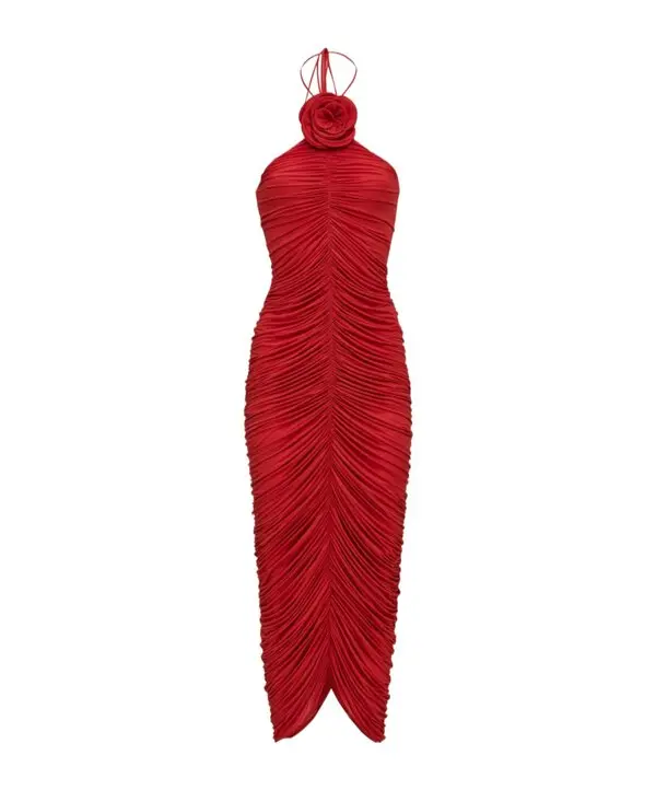 Magda Butrym Ruched Halterneck Flower Dress - Red