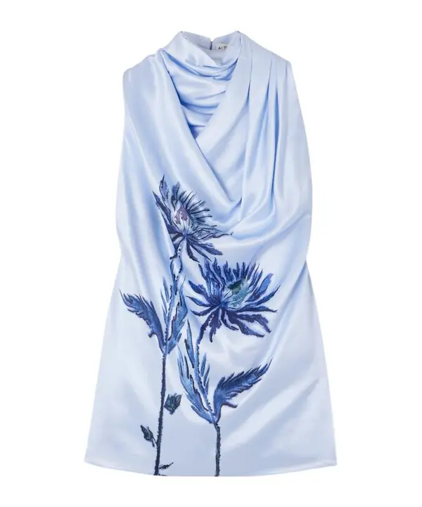 Altuzarra Draped Floral-print Silk-satin Top - Blue