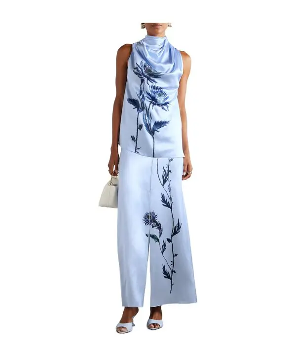 Altuzarra Draped Floral-print Silk-satin Top - Blue