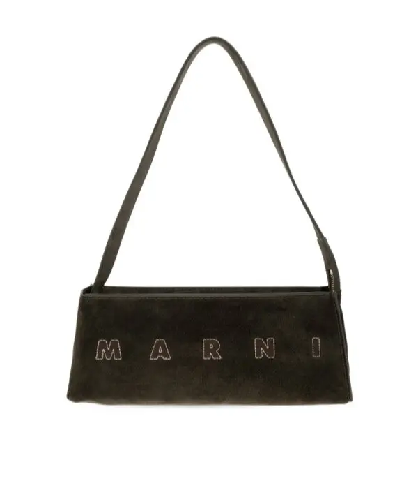 Marni Museo Logo-embroidered Suede Shoulder Bag - Black