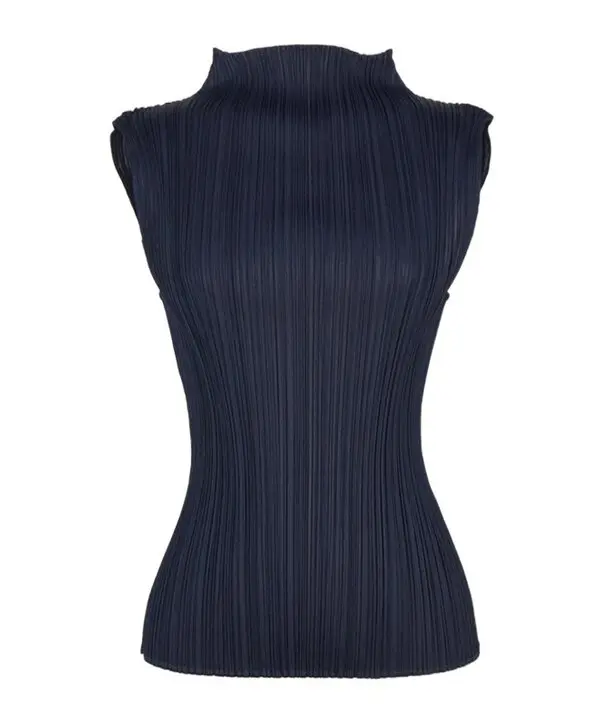 PLEATS PLEASE BY ISSEY MIYAKE Sleeveless Mock Neck Top - Black