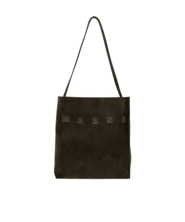 Marni Logo Embroidered Hobo Bag - Black