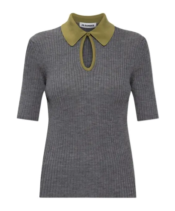 JIL SANDER Keyhole Collar Knitted Top - Gray