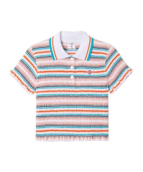 Casablanca Striped Shirred Cropped Polo Shirt - Multicolour