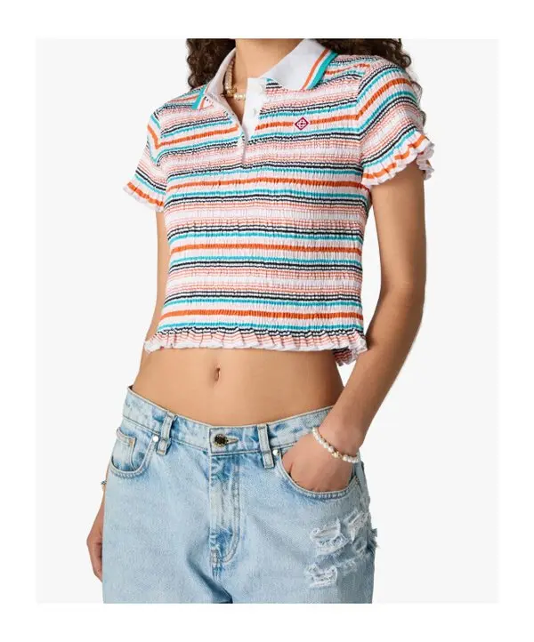 Casablanca Shirred Stripe Polo Top