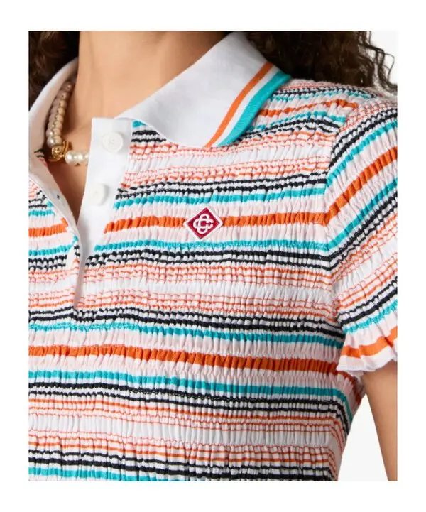 Casablanca Shirred Stripe Polo Top