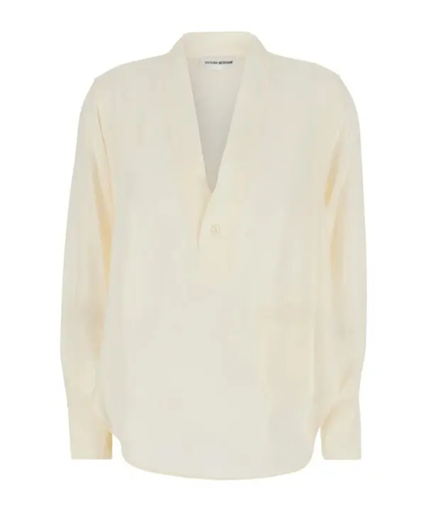 Victoria Beckham Silk Blouse With V-neck And Long Sleeves - White