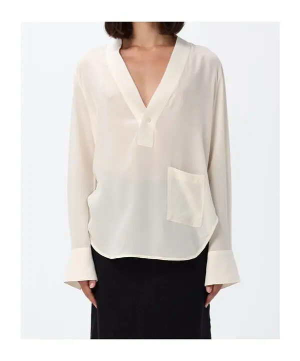 Victoria Beckham Silk Blouse With V-neck And Long Sleeves - White