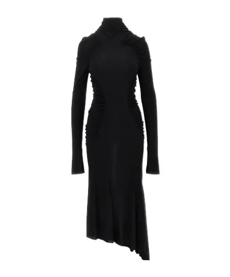 Victoria Beckham Ruched Asymmetric Midi Dress - Black
