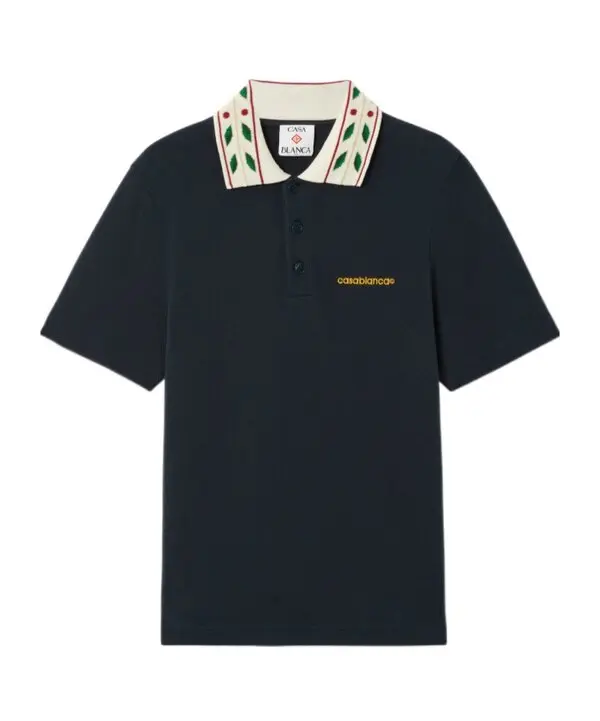 Casablanca Logo Embroidered Polo Shirt - Navy