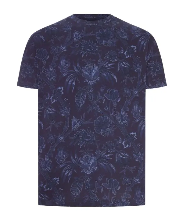 Etro Cotton-jersey T-shirt With Floral Paisley-motif - Blue