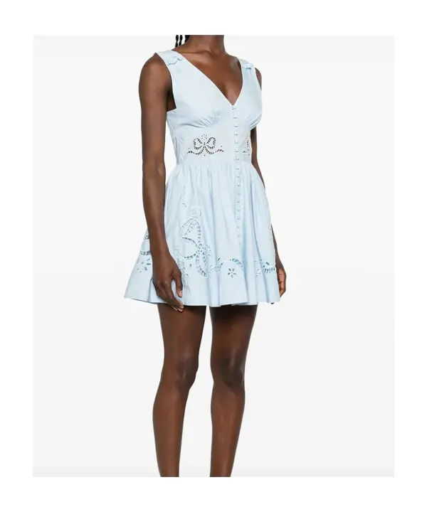 SELF-PORTRAIT Broderie Anglaise V-neck Mini Dress
