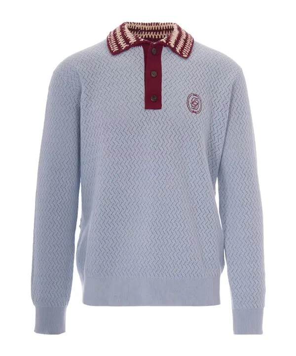 Drole De Monsieur Long-sleeved Polo Shirt - Light Blue