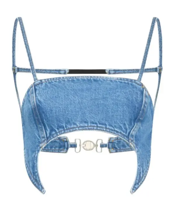 MARINE SERRE Cut Out Denim Halterneck Top - Blue