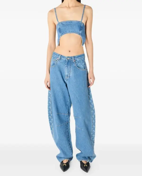 MARINE SERRE Cut Out Denim Halterneck Top