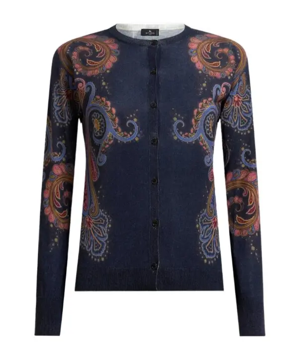 Etro Silk And Cashmere Cardigan With Placed Paisley Print - Black