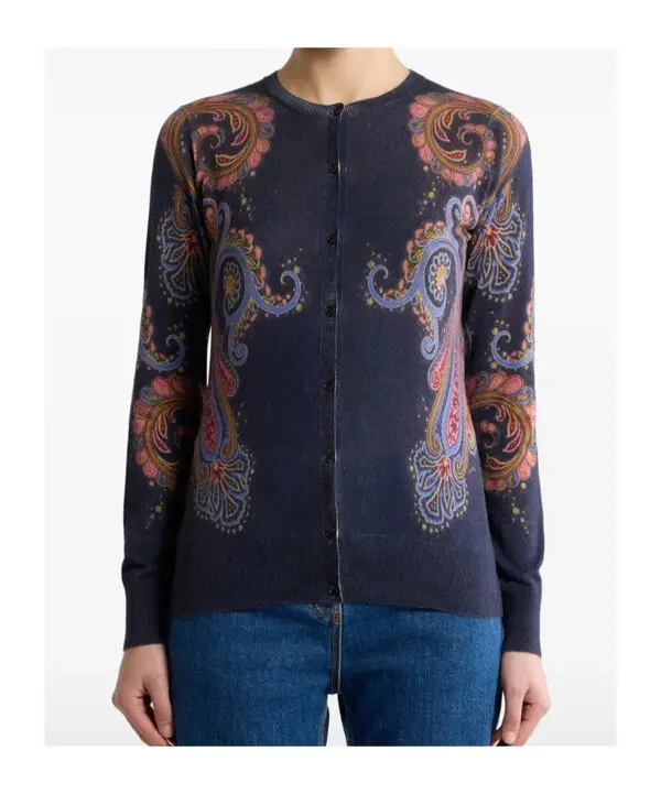 Etro Silk And Cashmere Cardigan With Placed Paisley Print