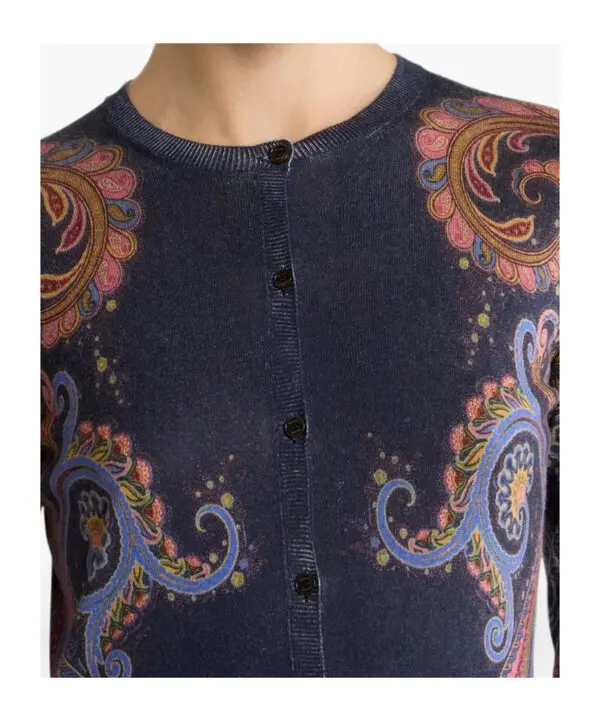 Etro Silk And Cashmere Cardigan With Placed Paisley Print