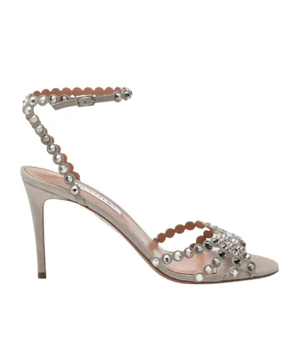 AQUAZZURA Tequila Crystal Embellished Suede Sandals - Beige