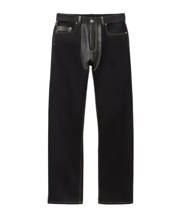 Versace Denim Leather Straight Jeans