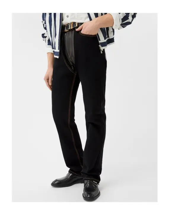 Versace Denim Leather Straight Jeans