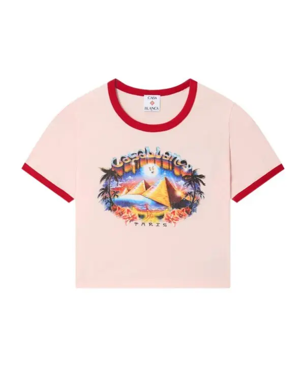 Casablanca Pyramid Tourism Cropped Baby Short Sleeve Tshirt - Pink