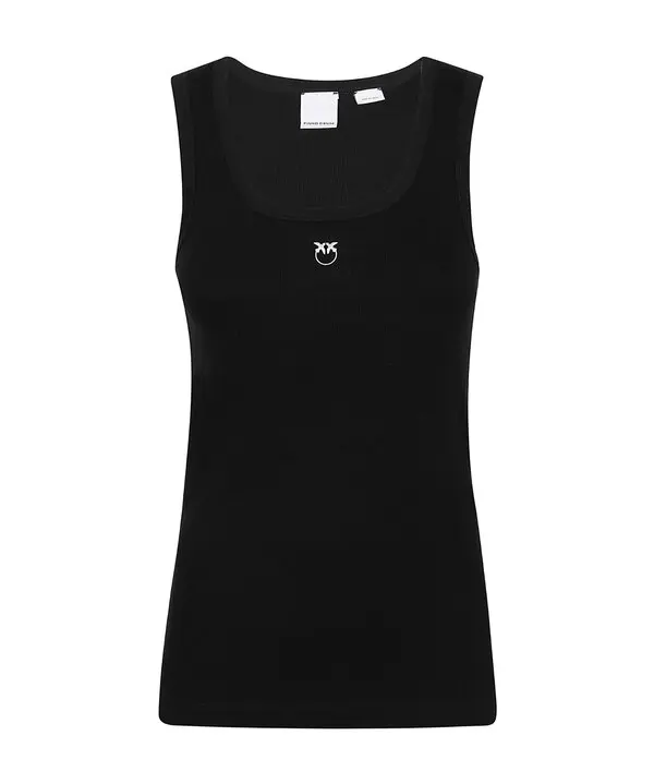 Pinko Ribbed Tank Top With Logo Print - Black