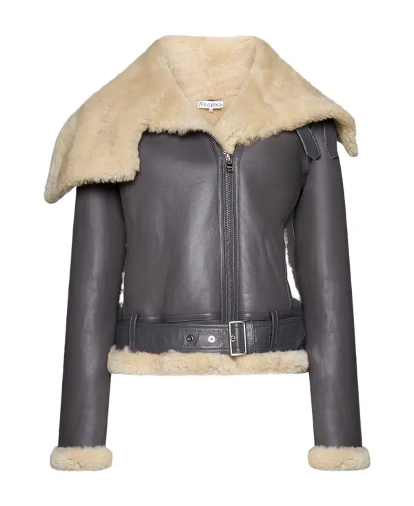 J.W.ANDERSON Asymmetrical Leather Jacket With Fleece Collar - Black