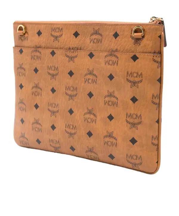 Mcm Logo Patterned Zipped Clutch Bag