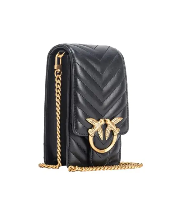 Pinko Love One Smartphone Bag With Quilted Herringbone Pattern And Diamond Cut Buckle