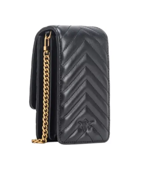 Pinko Love One Smartphone Bag With Quilted Herringbone Pattern And Diamond Cut Buckle