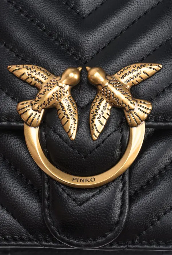 Pinko Love One Smartphone Bag With Quilted Herringbone Pattern And Diamond Cut Buckle